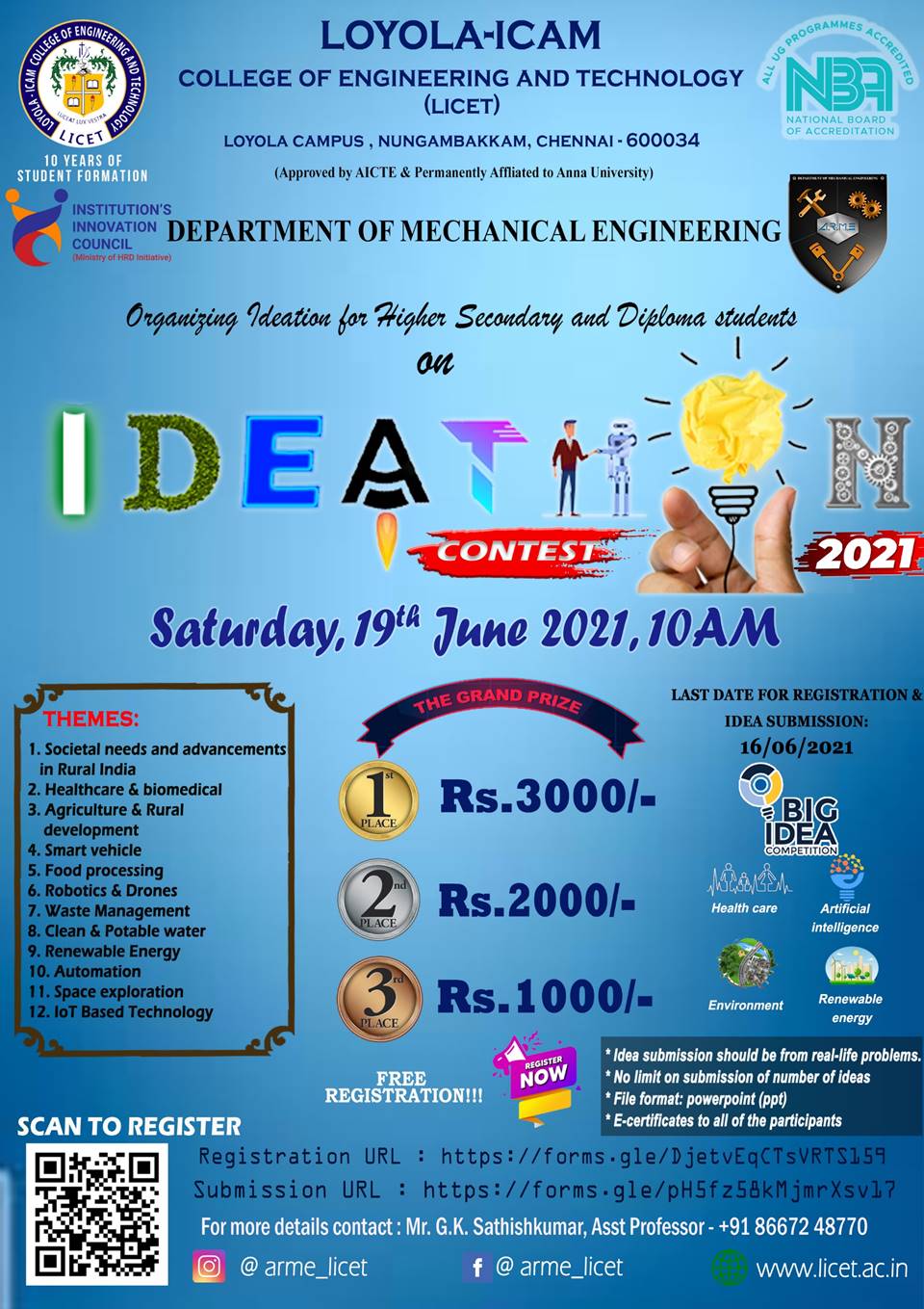 ‘Ideathon 2021’ for Higher Secondary & Diploma students – LICET