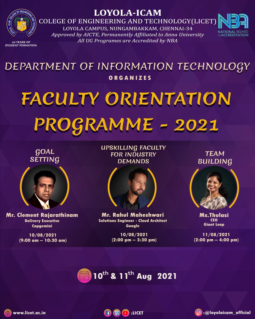 Faculty Orientation Programme 2021: IT Dept – LICET