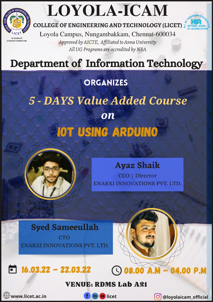 Course on IOT using Arduino – LICET