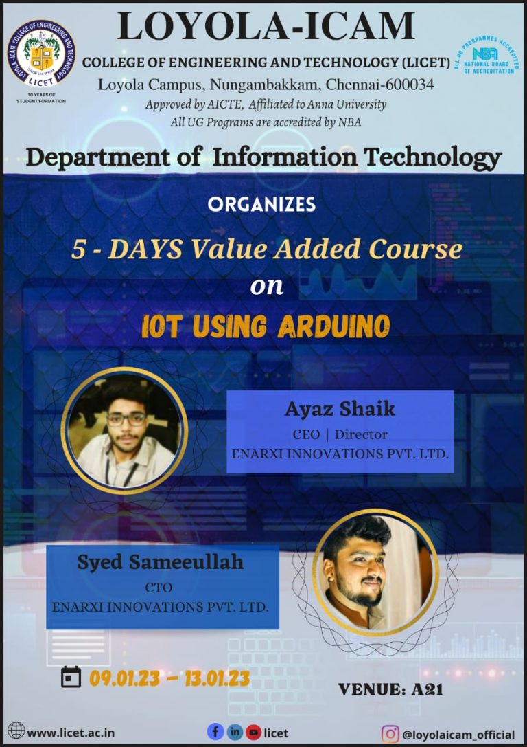 5-Day Value Added Course on IOT using Arduino – LICET