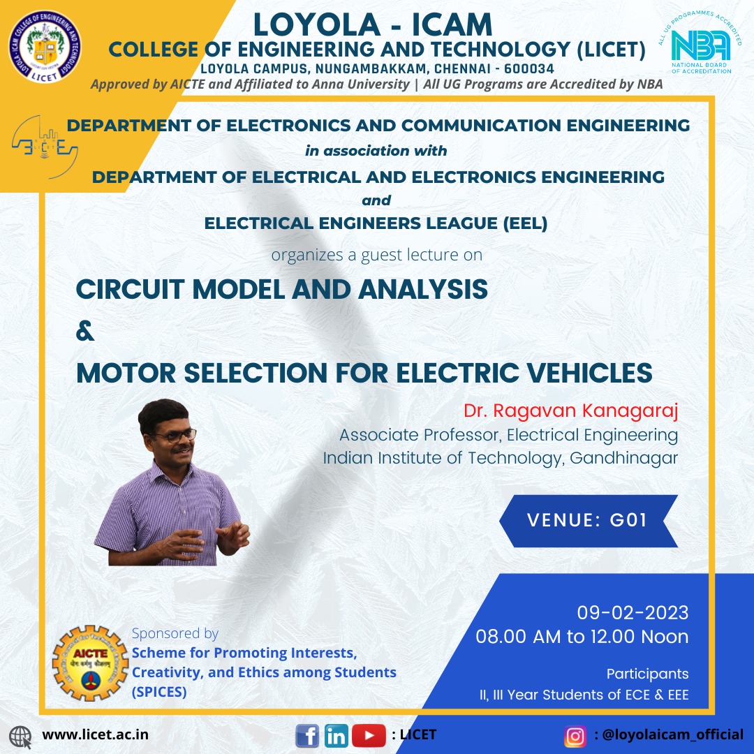 Guest Lecture on Circuit Model and Analysis & Motor Selection for Electric Vehicles – LICET
