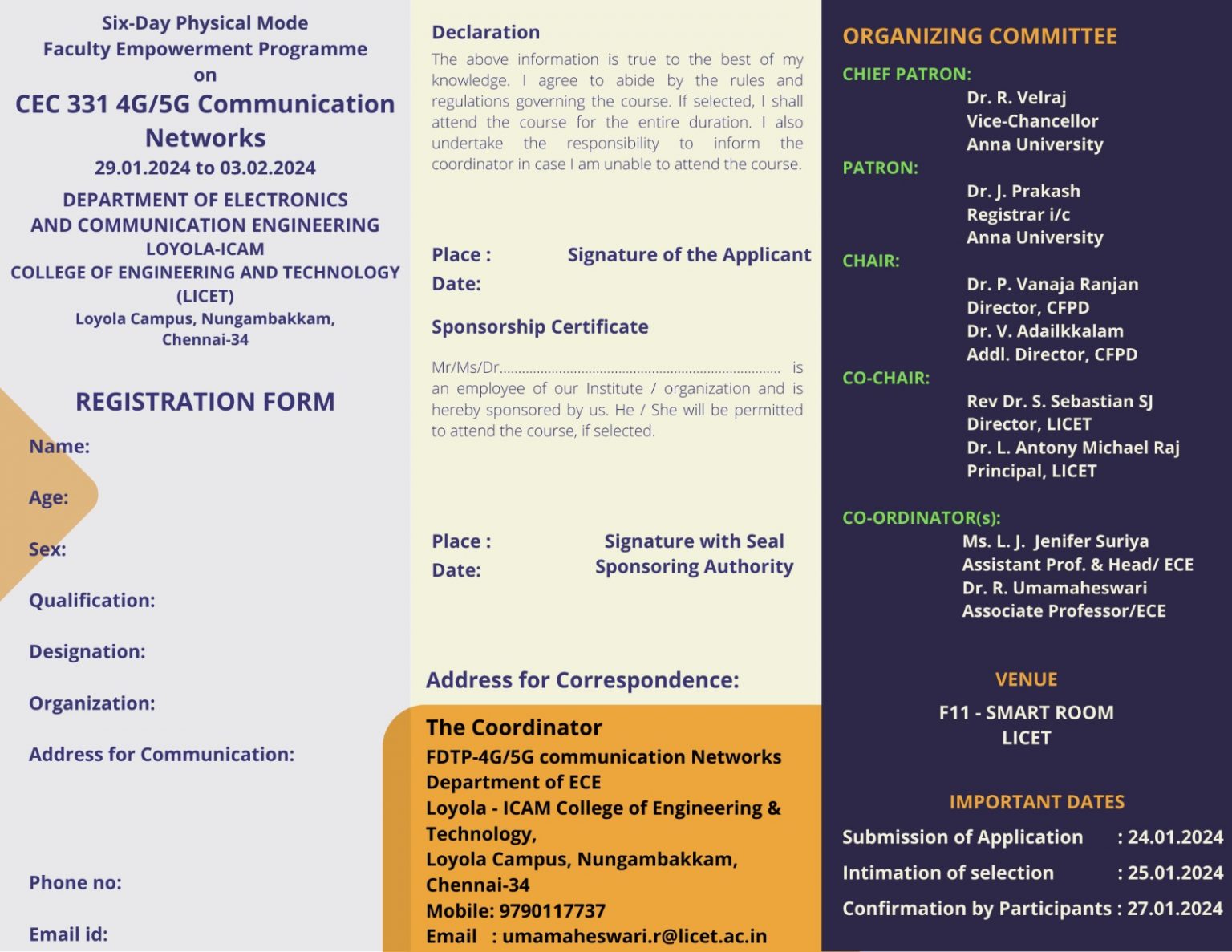 Six-Day Physical Mode Faculty Empowerment Programme on CEC 331 4G/5G ...