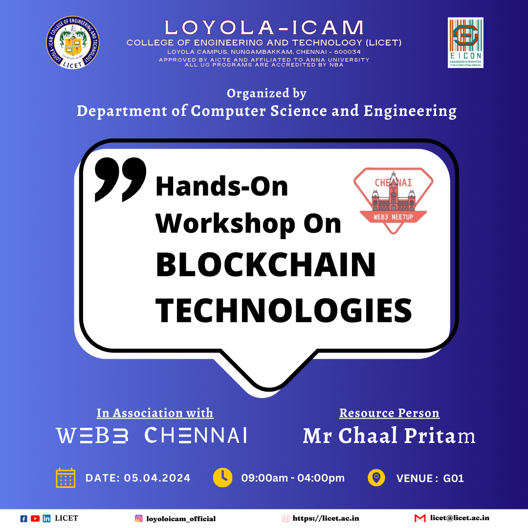 Hands-On Workshop On BLOCKCHAIN TECHNOLOGIES – LICET